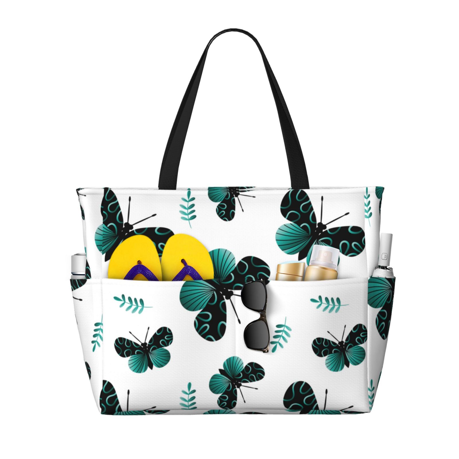 Large Beach Bags Water-resistant Sandproof - black butterflies Cute ...