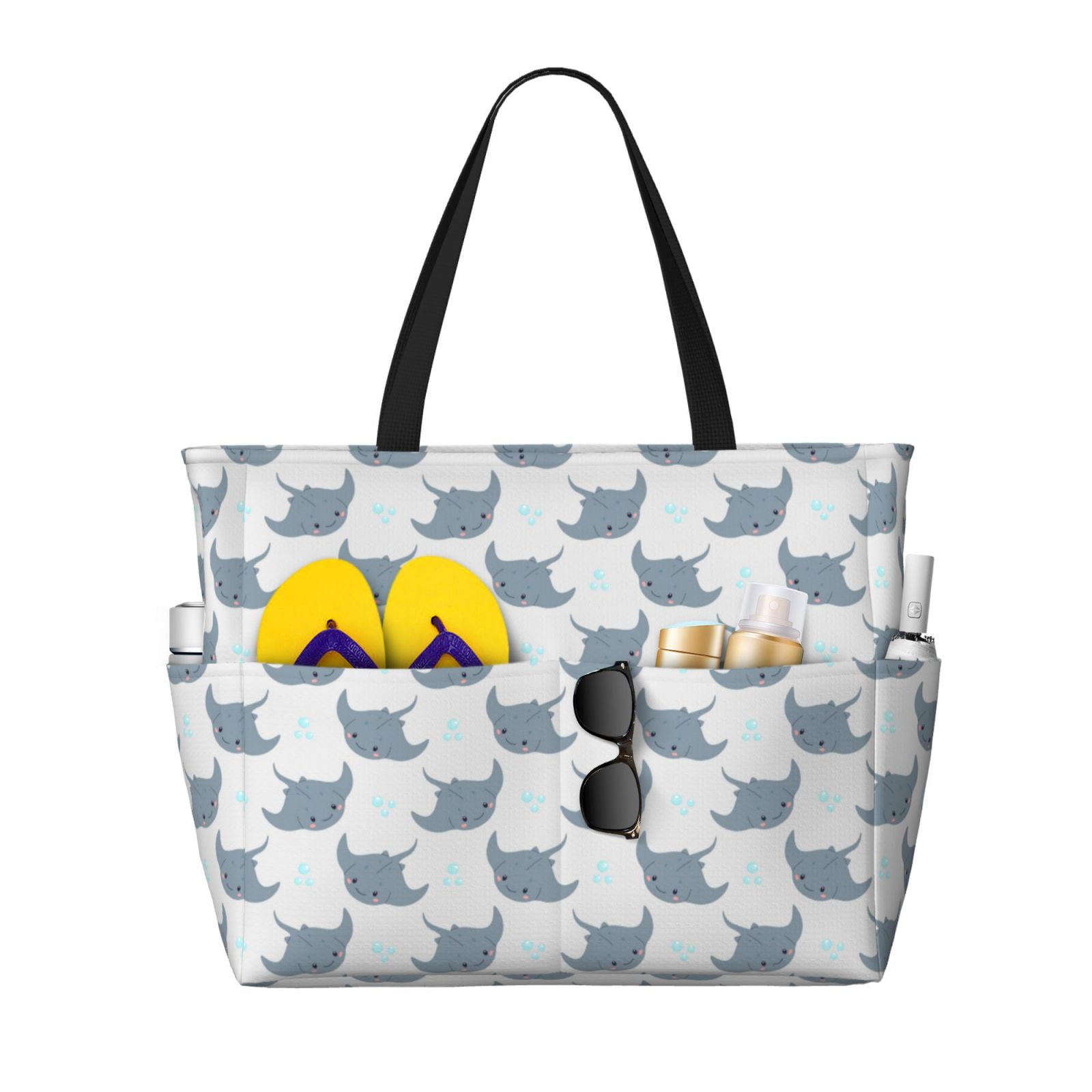 Large Beach Bags Water-resistant Sandproof - cute stingray bubbles grey ...