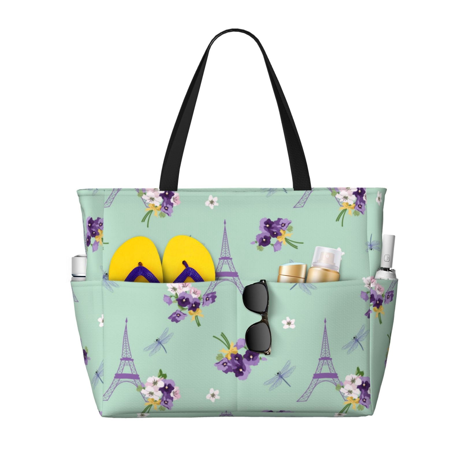 Large Beach Bags Water-resistant Sandproof - dragonfly Tower flower ...