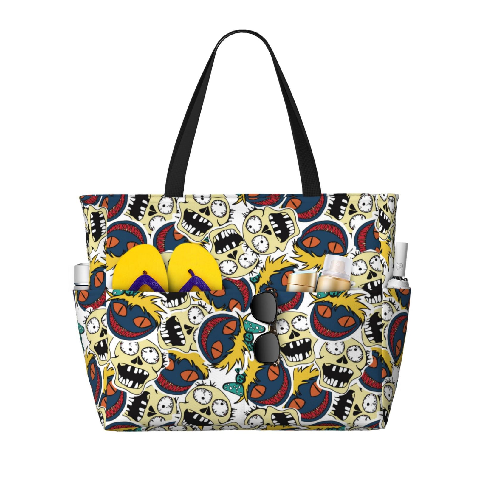 Large Beach Bags Water-resistant Sandproof - happy skeleton Cute Beach ...