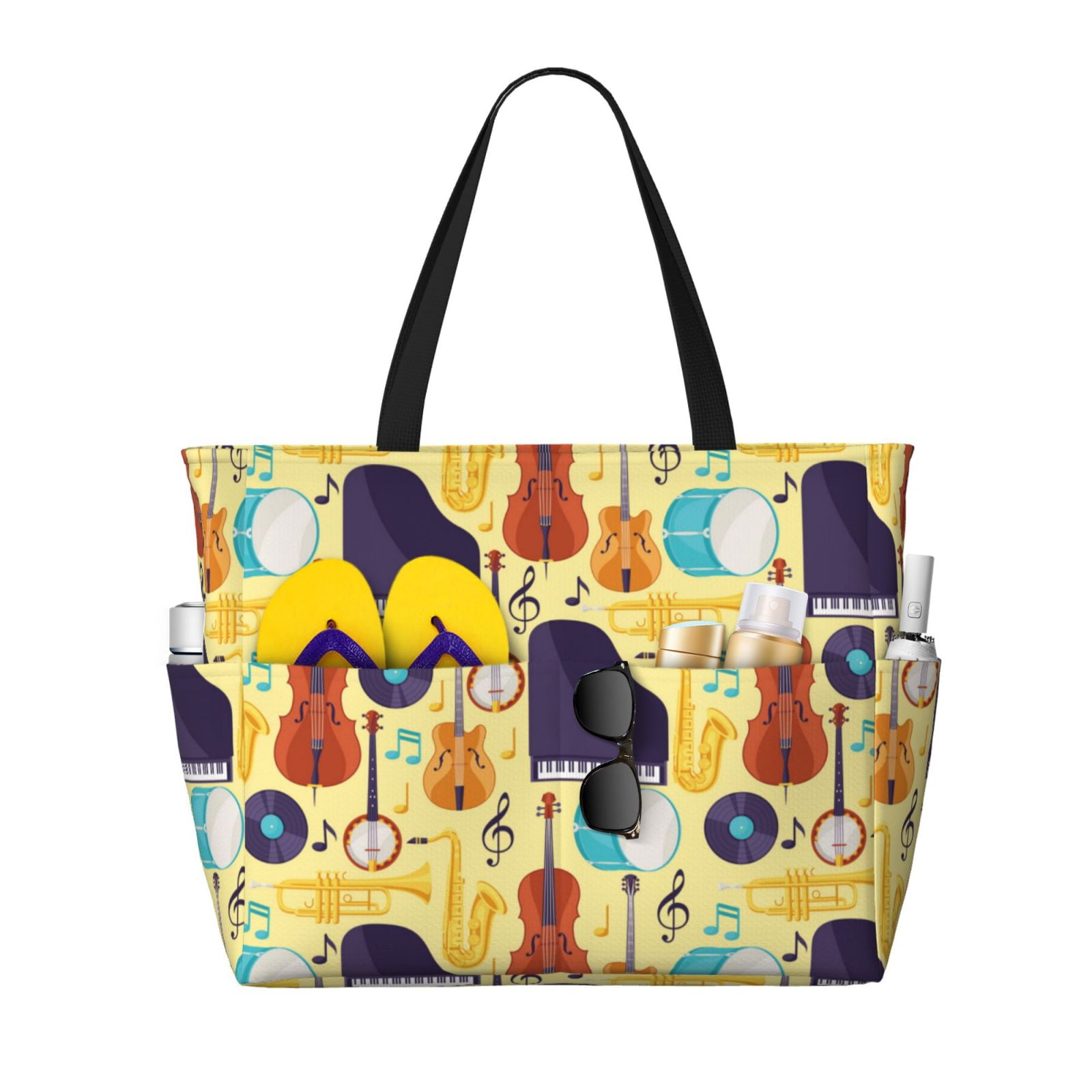 Large Beach Bags Water-resistant Sandproof - musical instruments Cute ...