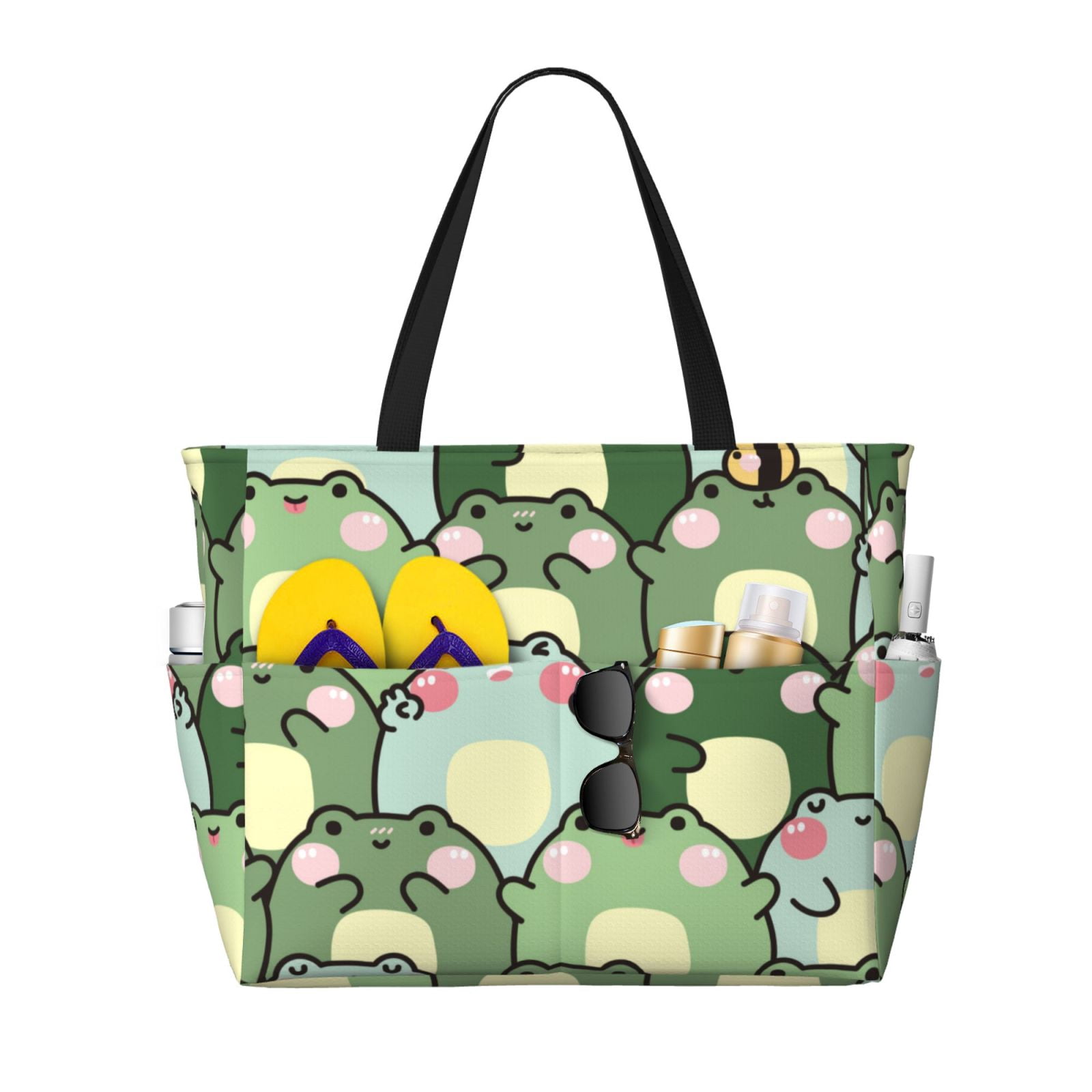 Large Beach Bags Water-resistant Sandproof - shy frog Cute Beach Tote ...