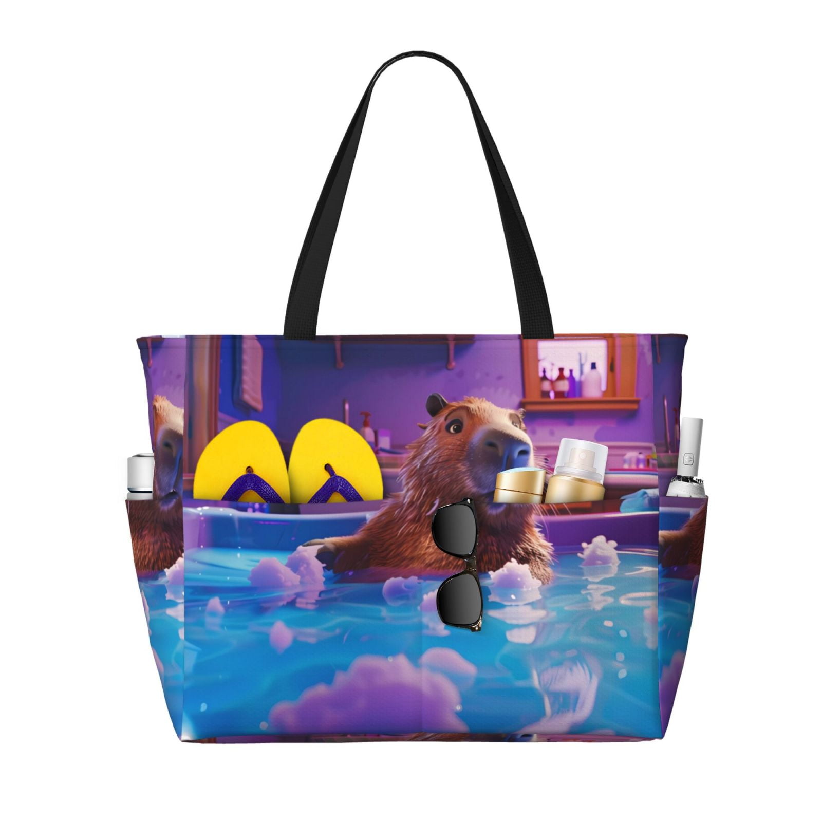 Large Beach Bags Waterproof Sandproof - Capybara Bathtub Fun Cute Beach ...