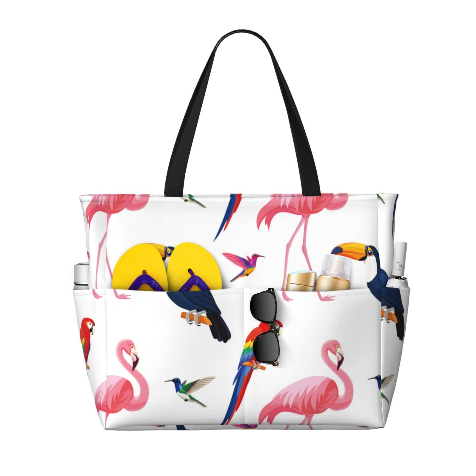 Large Beach Bags Waterproof Sandproof - Cute Parrot Flamingo Toucan ...