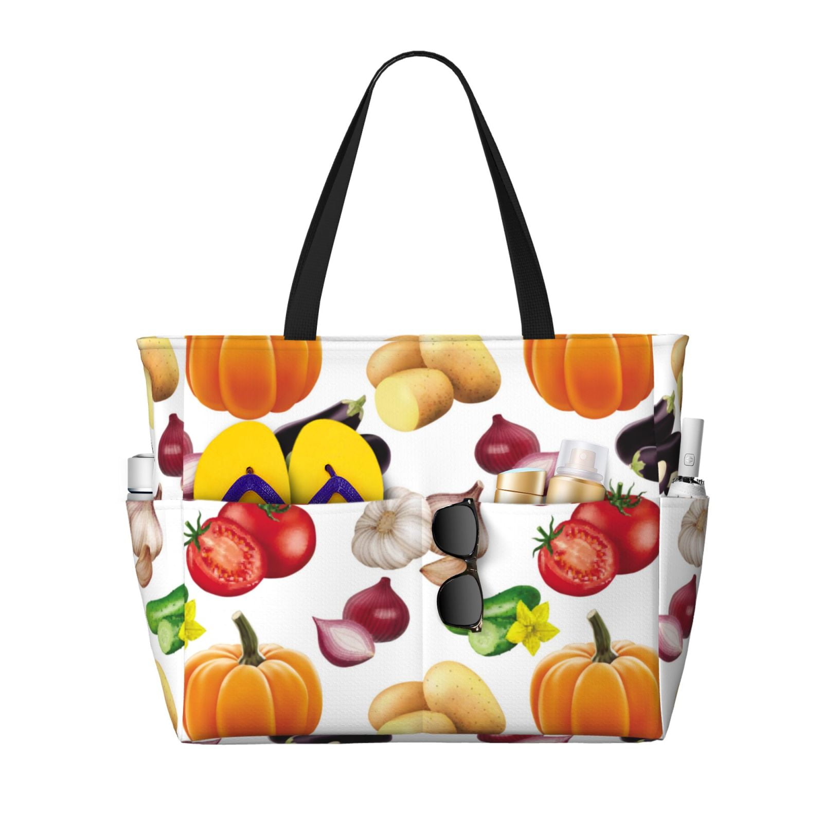 Large Beach Bags Waterproof Sandproof - Garlic pumpkin potato Cute ...