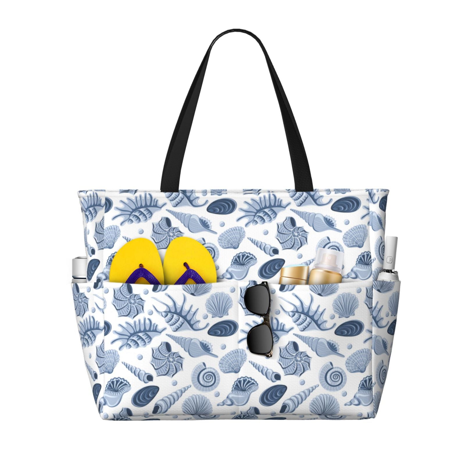 Large Beach Bags Waterproof Sandproof - Gray Conch Shell Cute Beach ...
