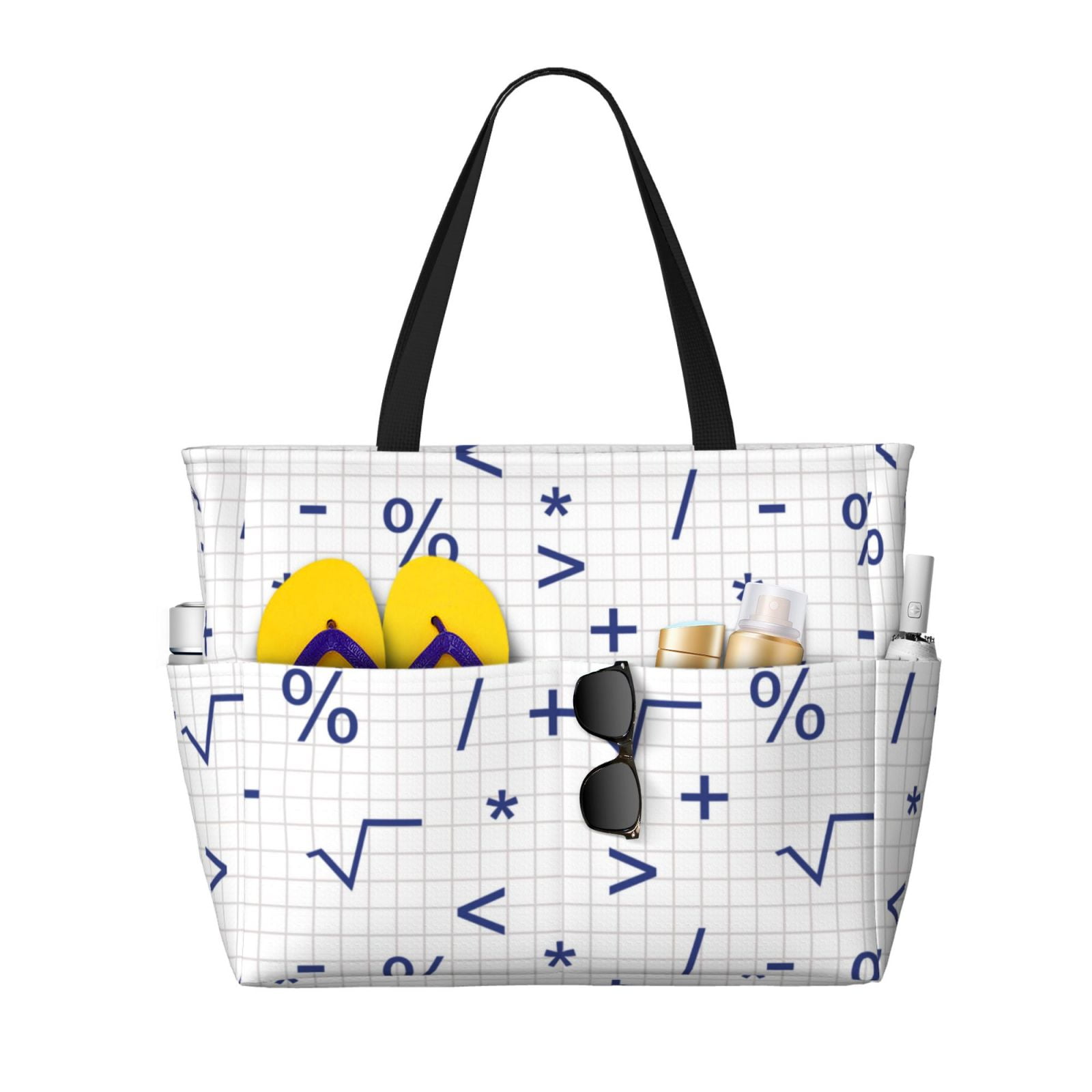 Large Beach Bags Waterproof Sandproof - Math Symbol Print comical Cute ...