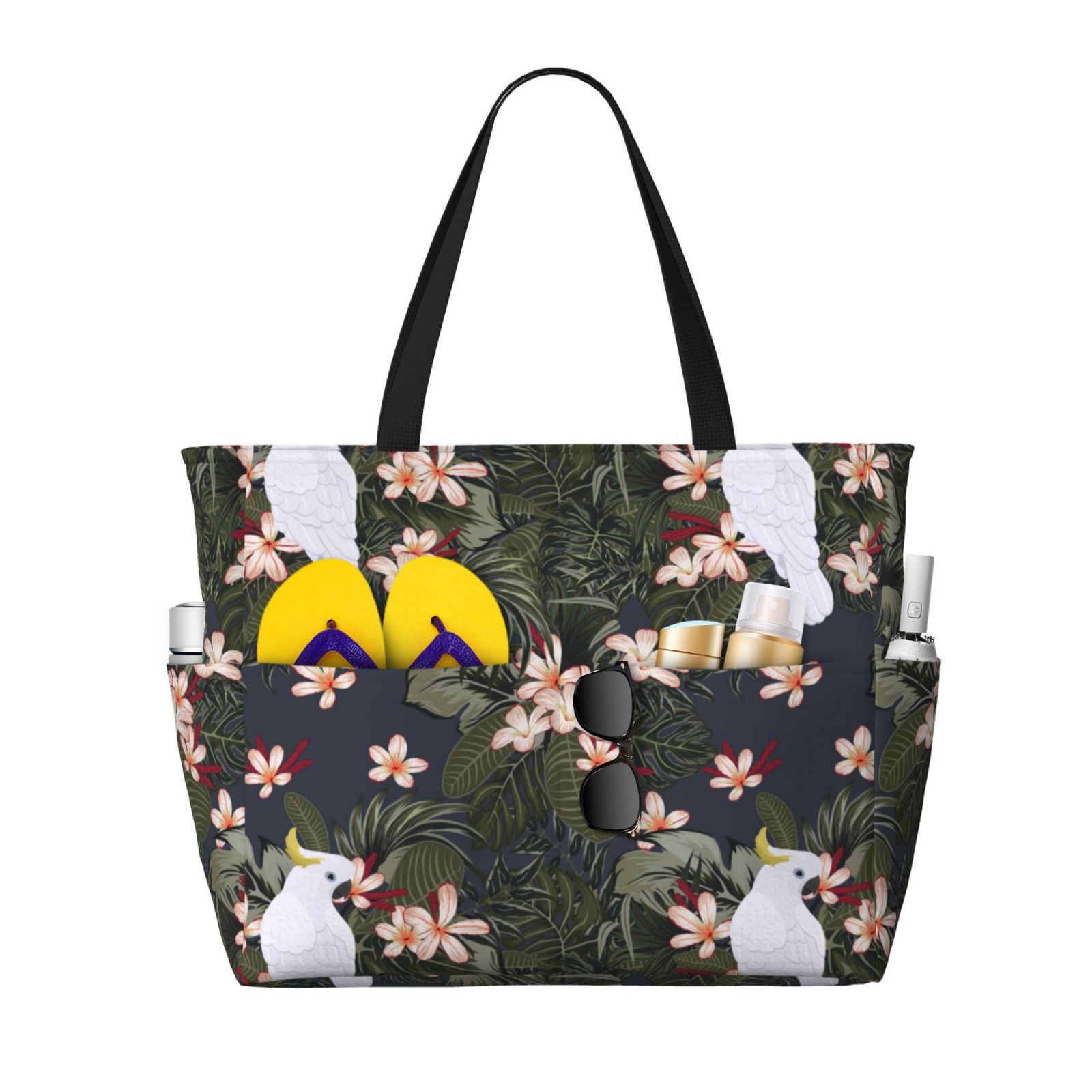 Large Beach Bags Waterproof Sandproof - White Cute Cockatoo Parrot ...
