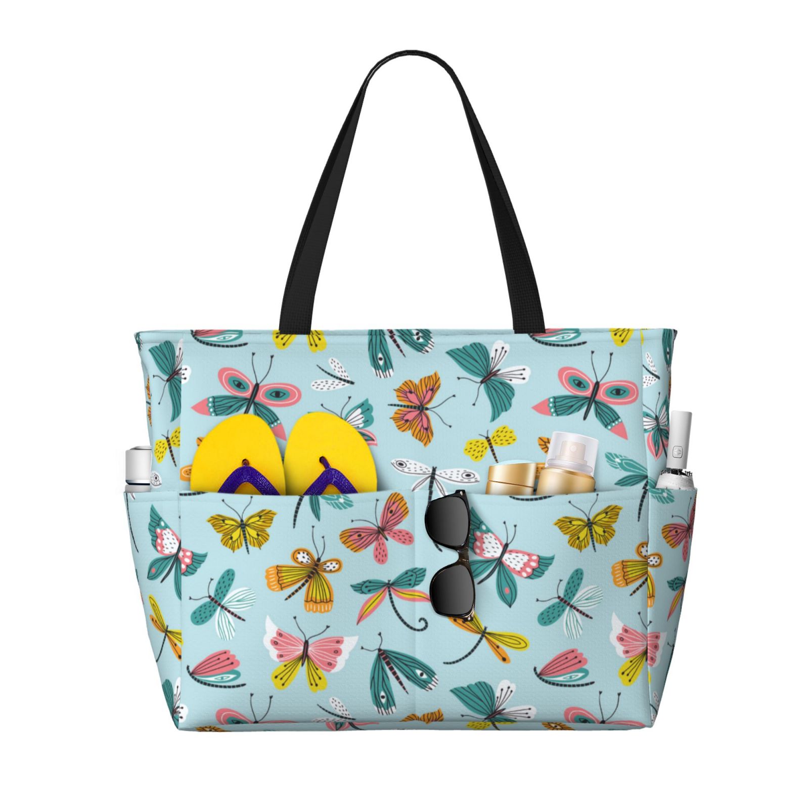 Large Beach Bags Waterproof Sandproof - Yellow Green Dragonfly ...