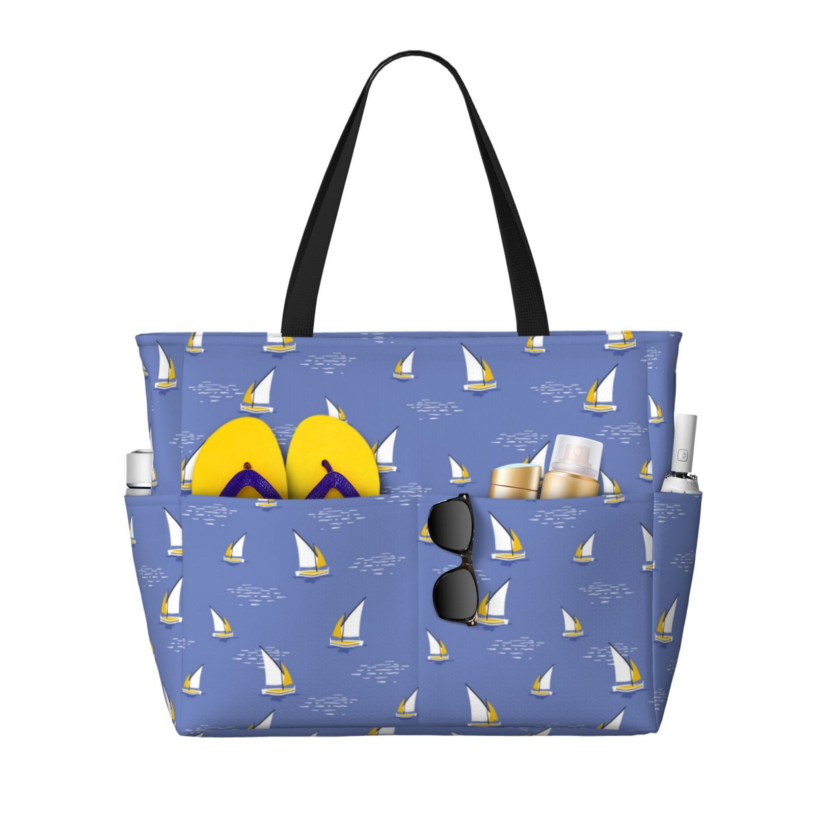 Large Beach Bags Waterproof Sandproof - sailing yachts ocean waves Cute ...