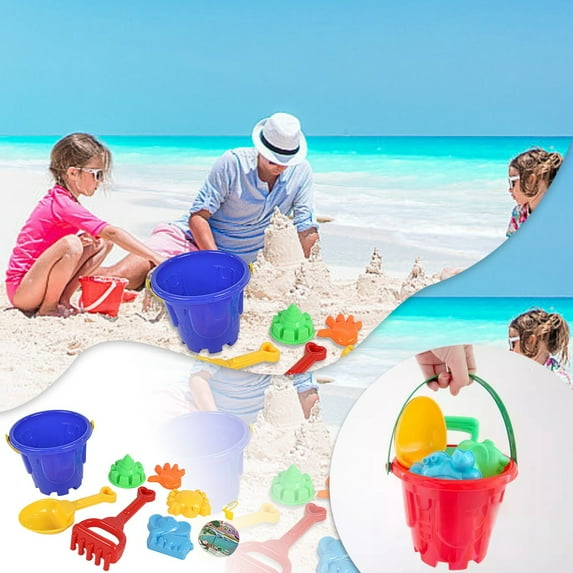 Large Beach Toy Set 7 Piece Bucket Shovel Rake Water Play Tools for ...
