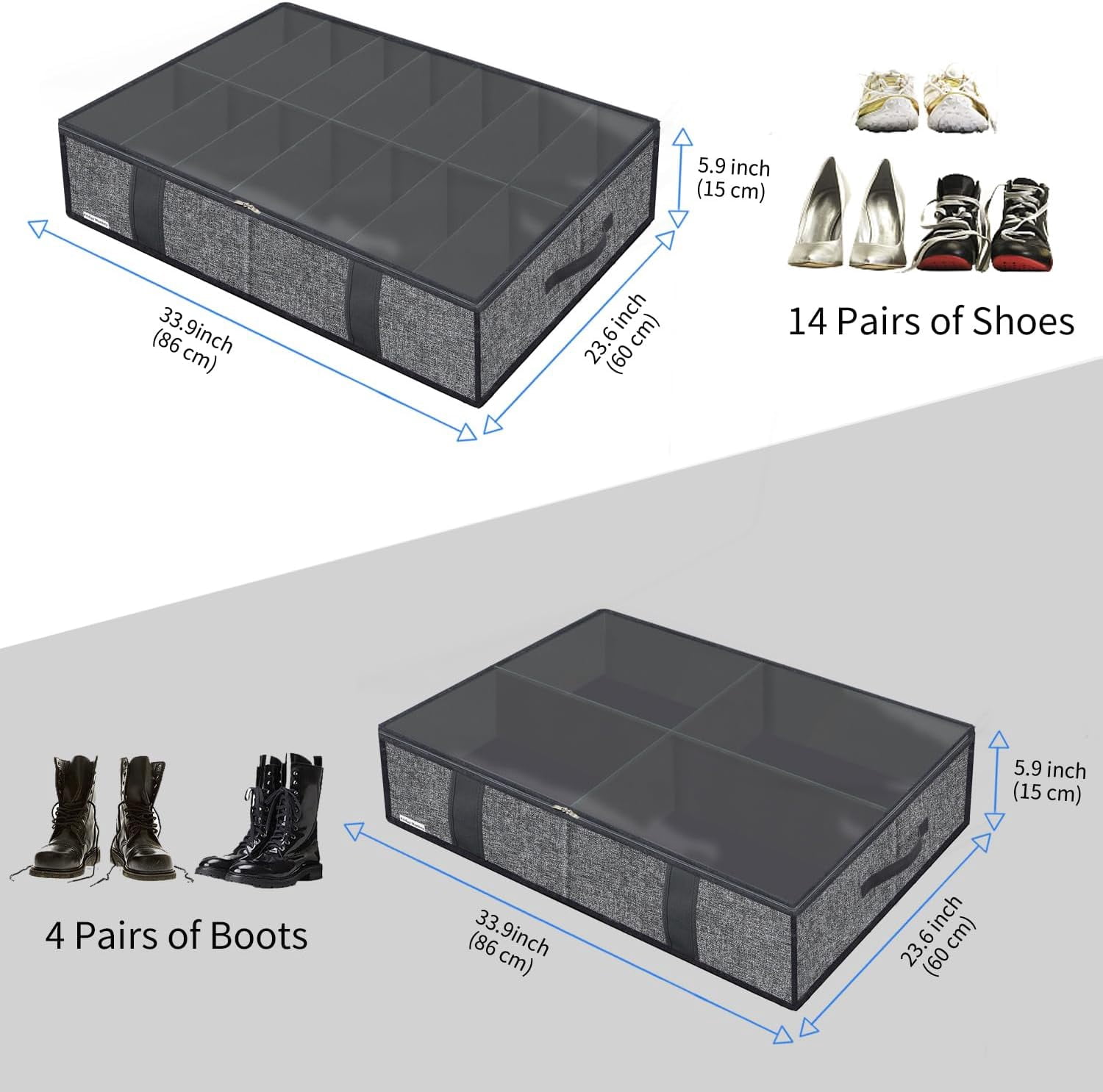 Large Under Bed Boots Shoes Storage Organizer Set of 2 (14+4 Pairs ...