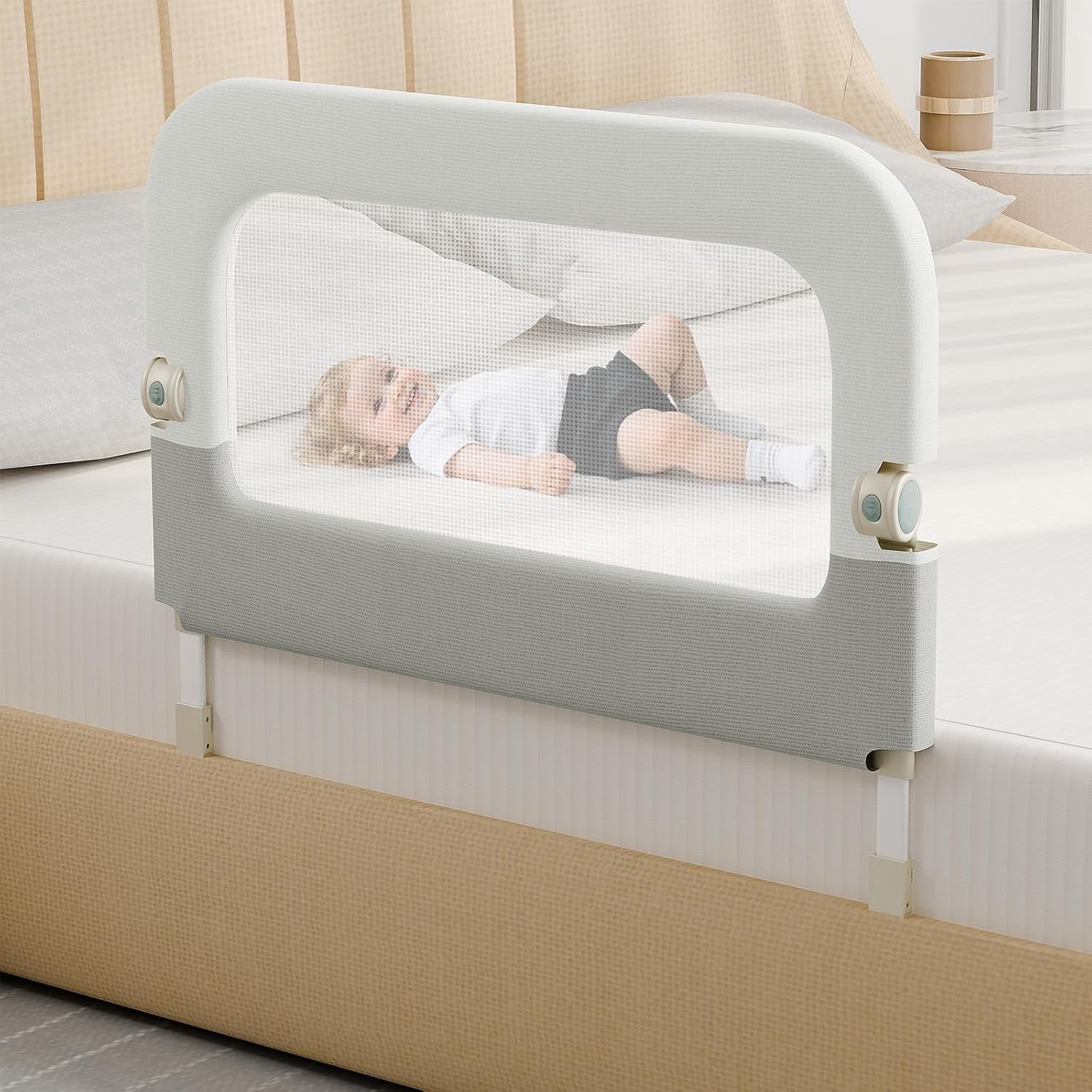 Large Bed Guard Rail for Toddlers - Foldable & Adjustable Heights Baby ...