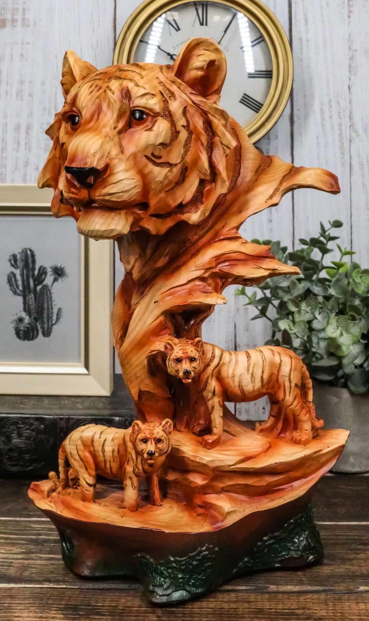 Large Bengal Tiger Bust Statue 11.75"Tall Faux Wood Resin Tiger Family ...