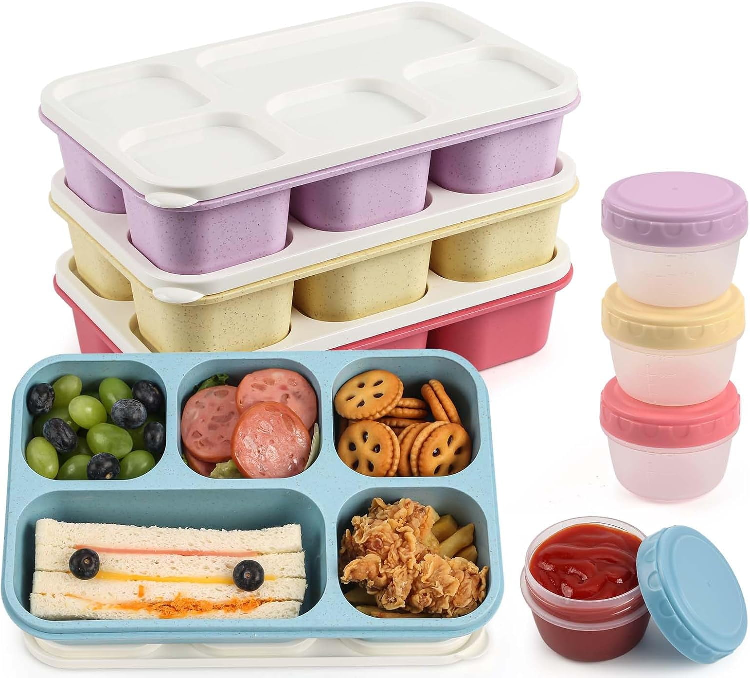Large Bento Lunch Boxes for Adults & Kids - 5 Compartment Lunchable Snack Box Containers, Built ...
