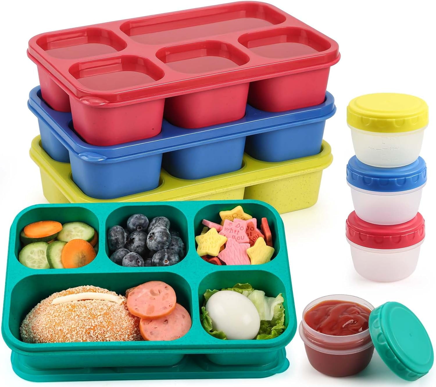 Large Bento Lunch Boxes for Adults & Kids - 5 Compartment Lunchable Snack Box Containers, Built ...
