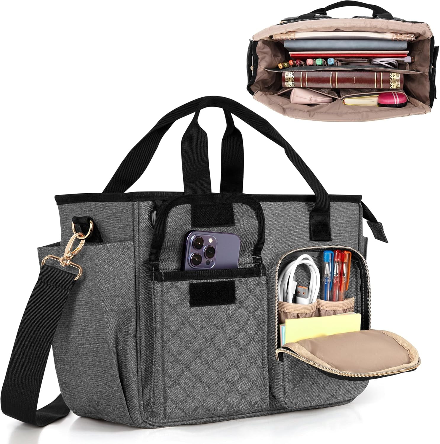 Large Bible Bag with Water Bottle Pocket and Shoulder Strap, Tote for ...