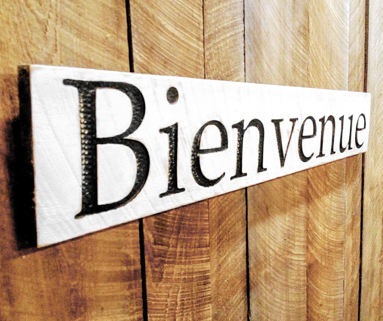 Large Bienvenue Sign - Carved in a 48"x8" Solid Wood Board French ...
