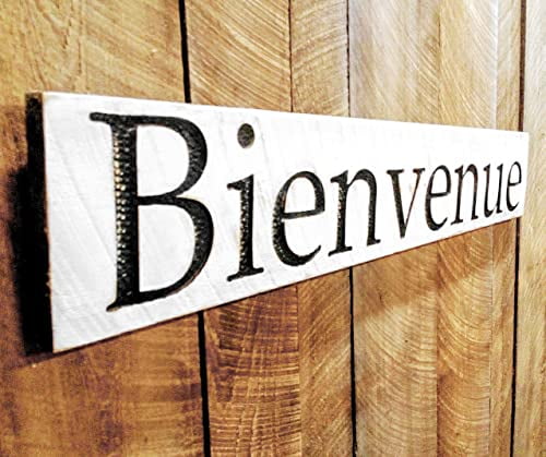 Large Bienvenue Sign - Carved in a 48"x8" Solid Wood Board French ...