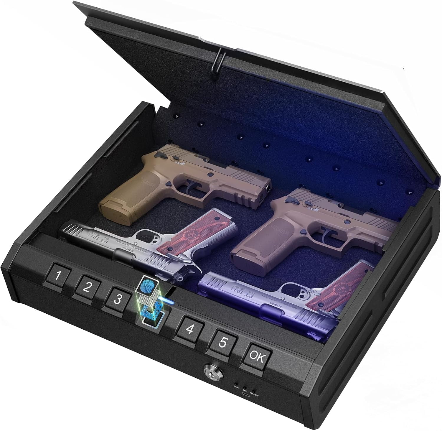 Large Biometric Gun Safe - Fingerprint Pistol Safe with Internal Light ...