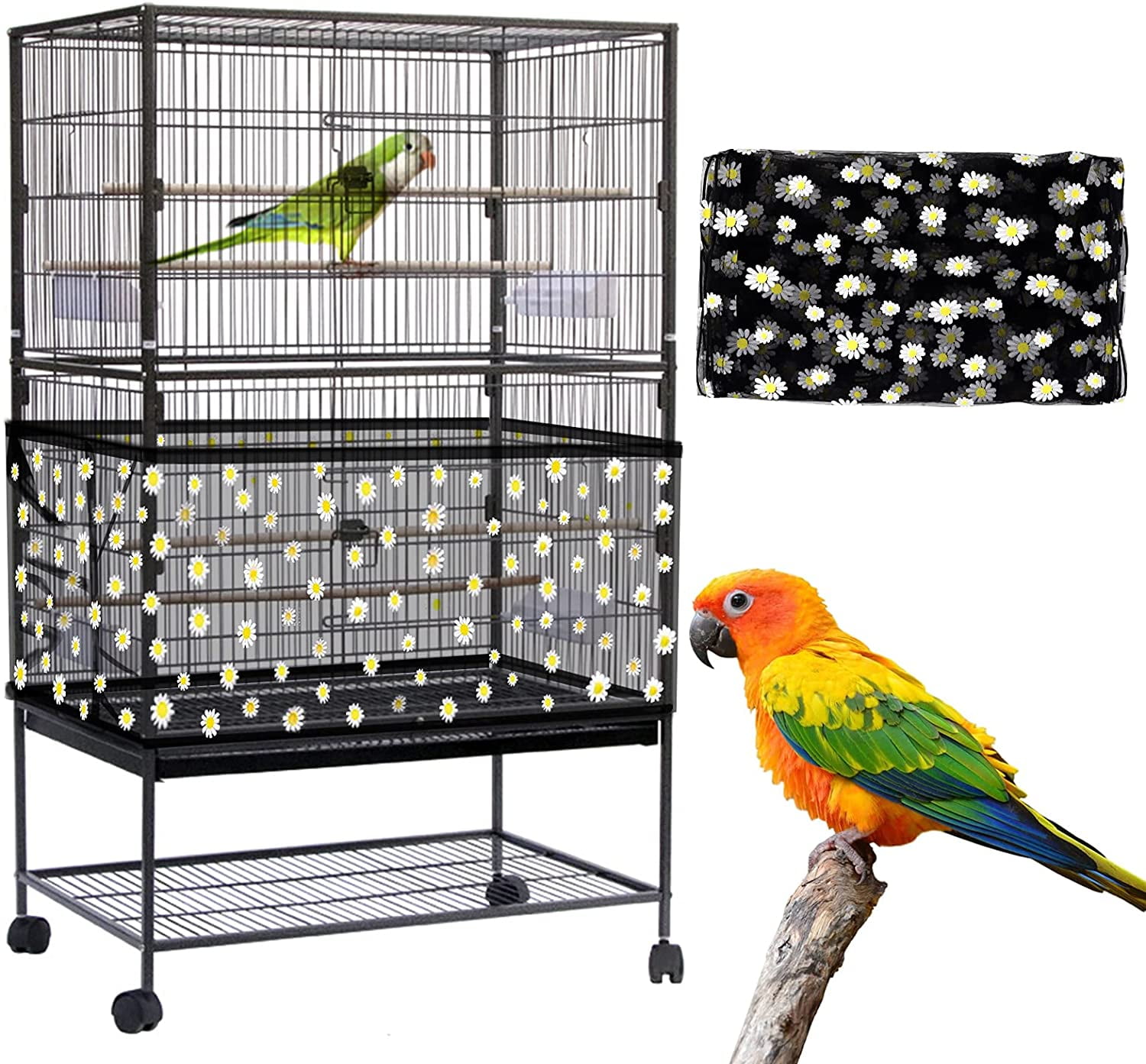Large Bird Cage Cover, Bird Cage Seed Catcher, Adjustable Soft Airy ...