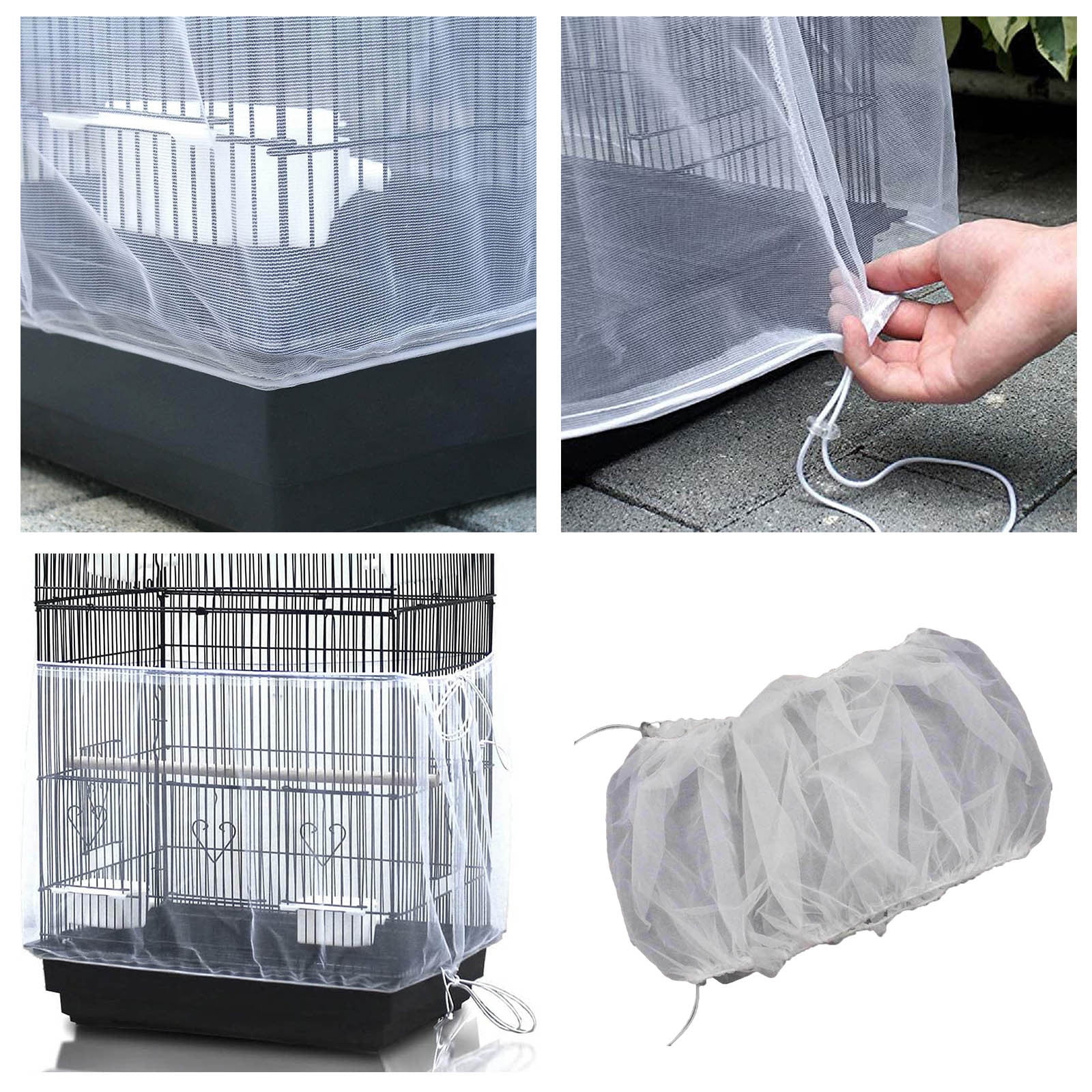 Large Bird Cage Cover,Bird Cage Catcher,Adjustable Soft Airy Nylon Mesh ...