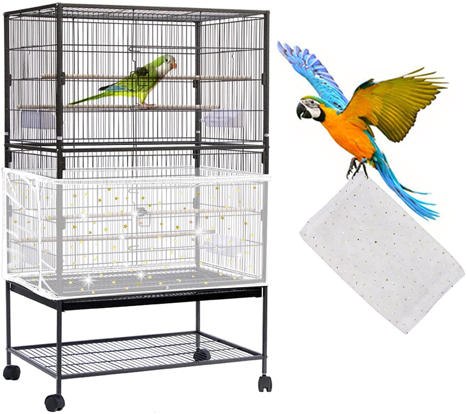 Large Bird Cage Cover, Bird Cage Seed Catcher, Adjustable Soft Nylon ...