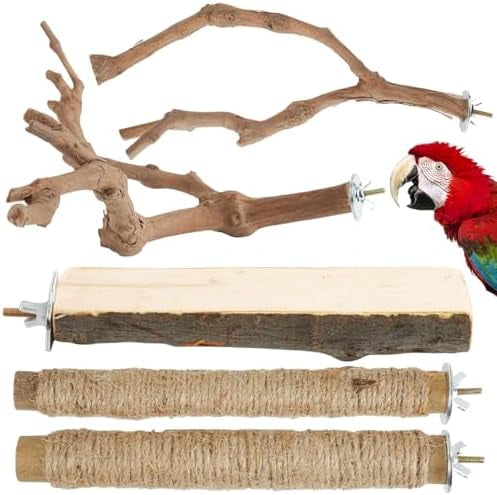 Large Bird Perch Stand, Pole Standing Natural Wood Bird Perch Set 5PCS ...