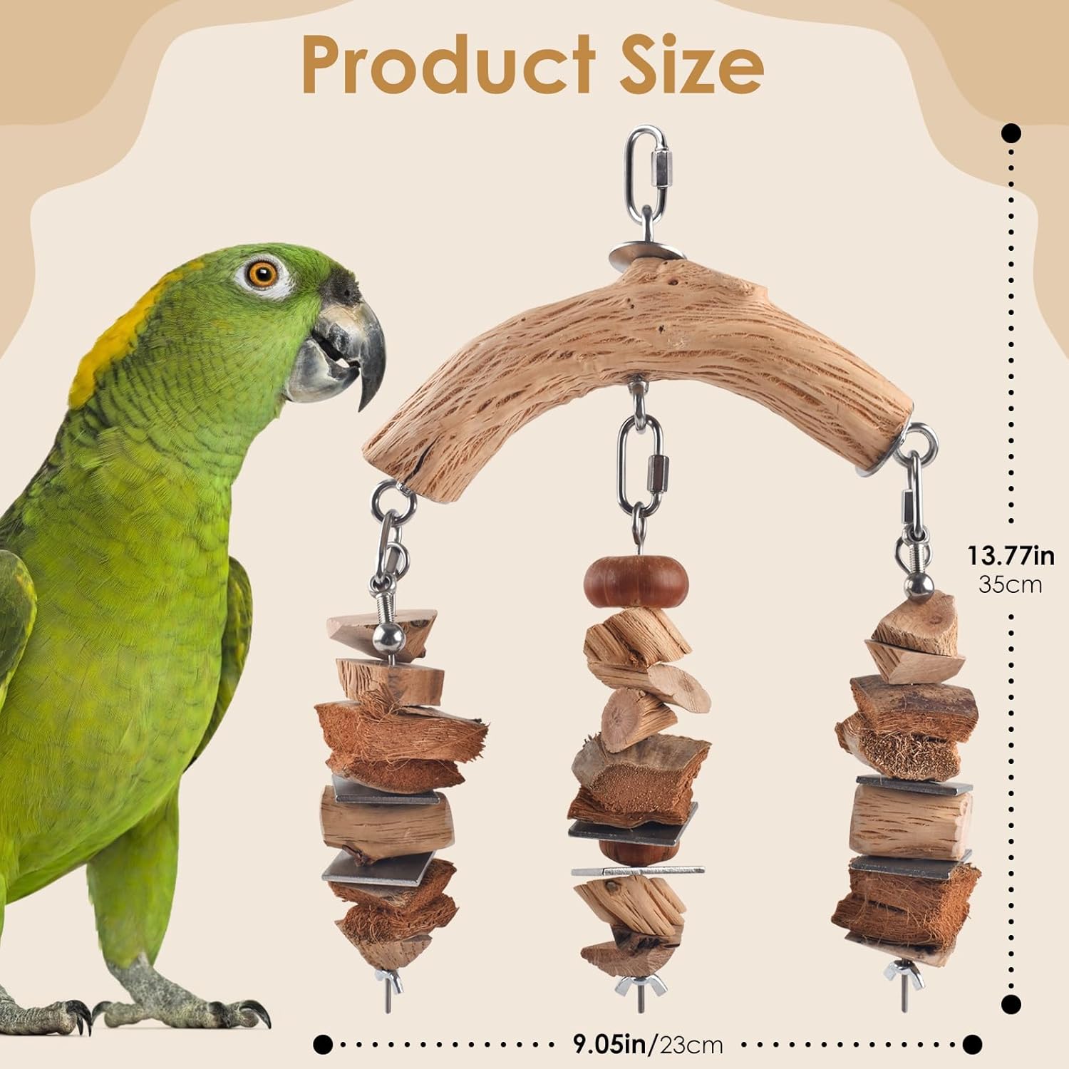 Large Birds Wooden Chew Blocks with Stainless Steel Hanging Toy for ...