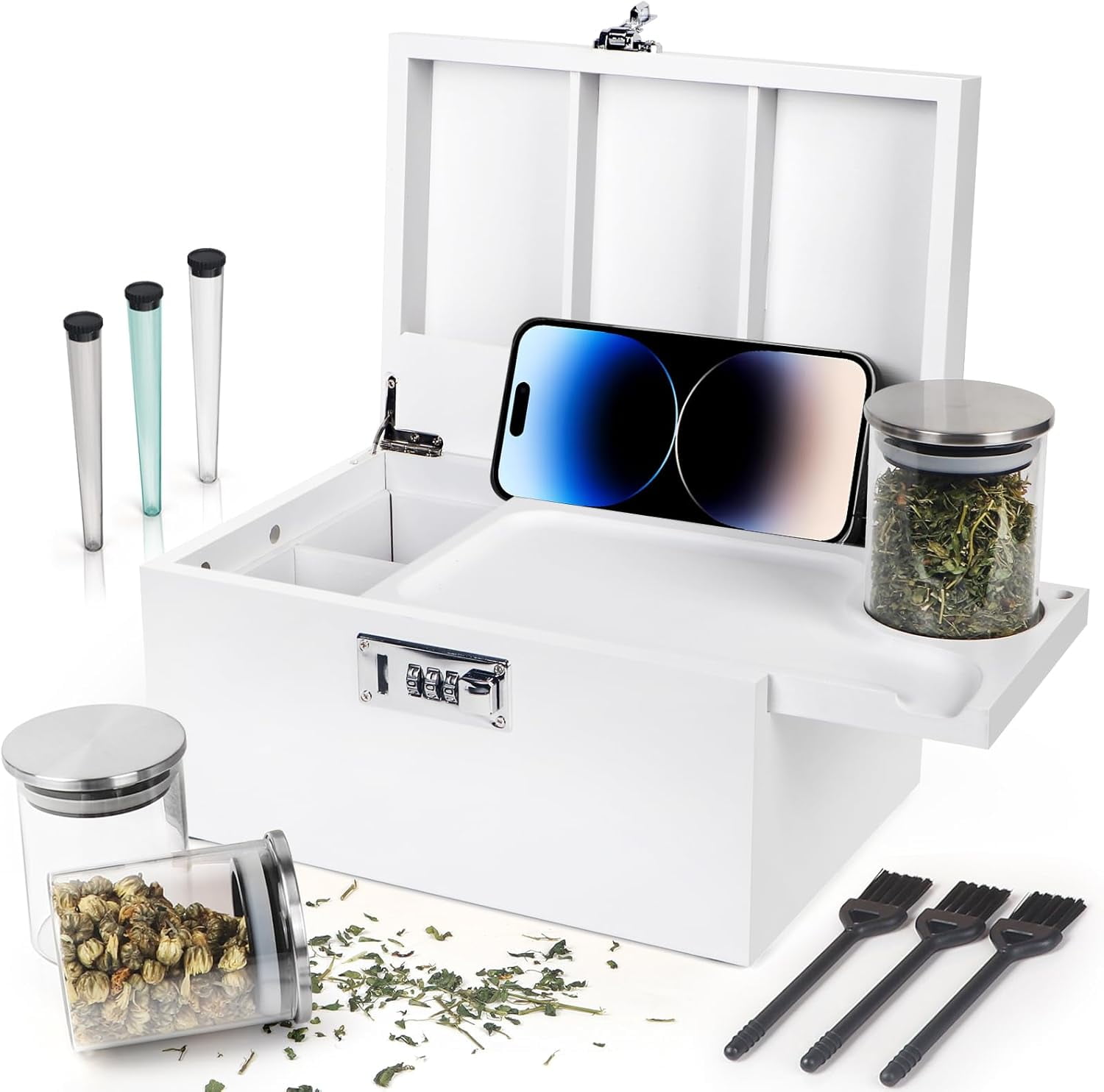 Large Black Bamboo Box with Combination Lock, Premium Smell Proof Box ...