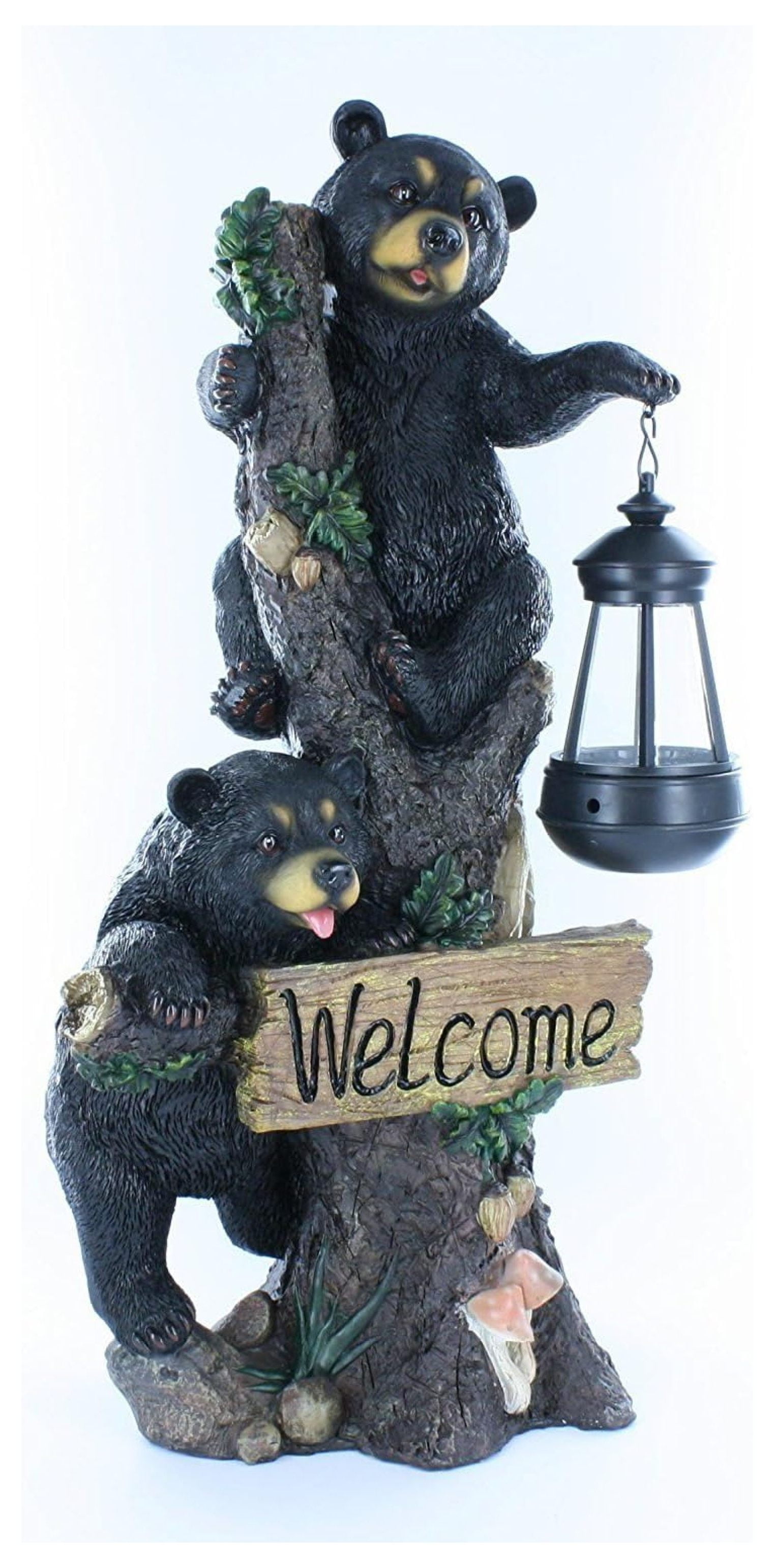 Large Black Bears Welcome Sign / Statue with Solar LED Lantern - Bear ...