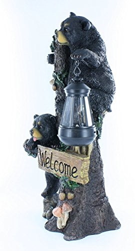 Large Black Bears Welcome Sign / Statue with Solar LED Lantern - Bear ...