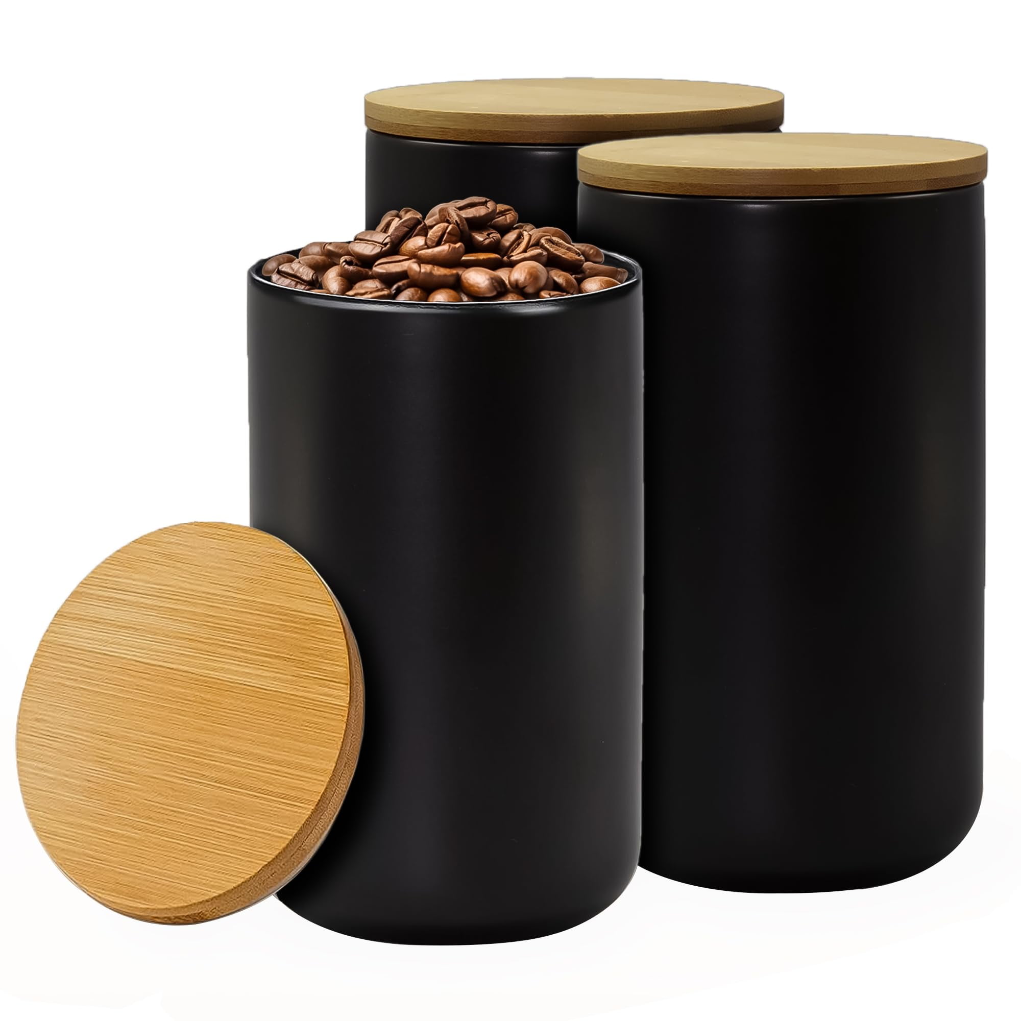 Large Black Ceramic Canisters Sets For Kitchen - Set Of 3 (1000Ml Each ...