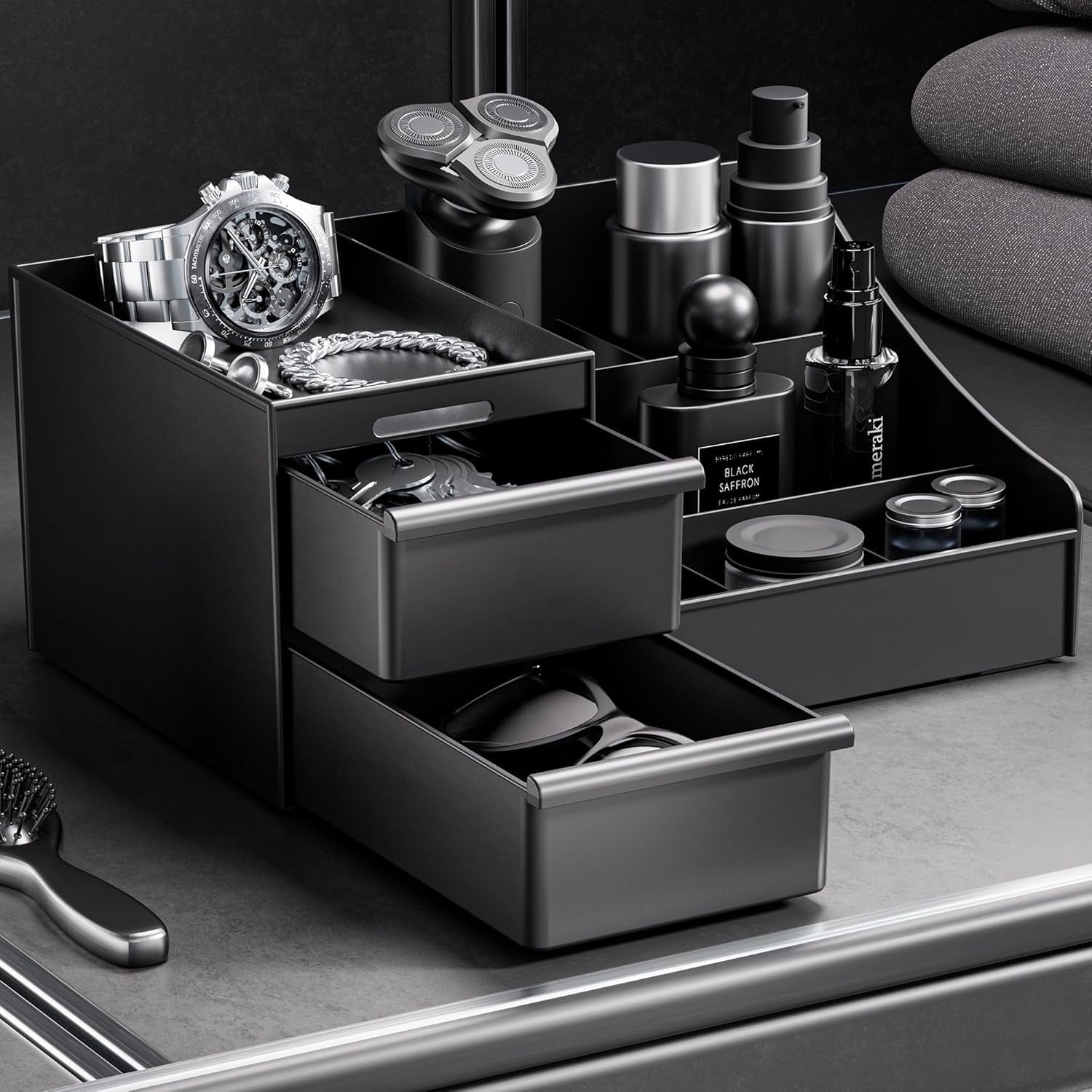 Large Black Cologne Organizer for Men, Bathroom Cologne Stand With ...