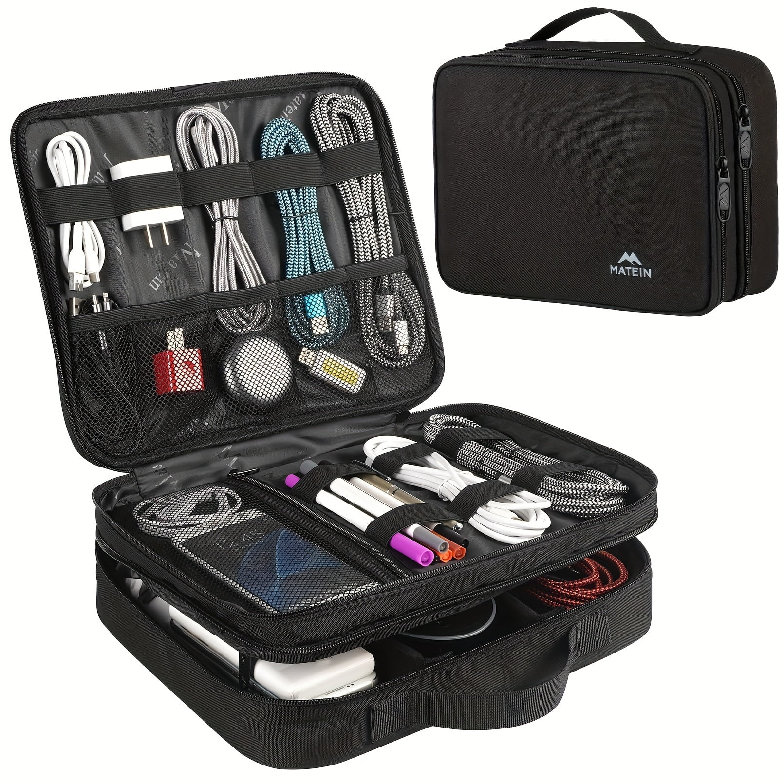 Large Black Electronics Organizer Case - Adjustable Dividers for iPad ...