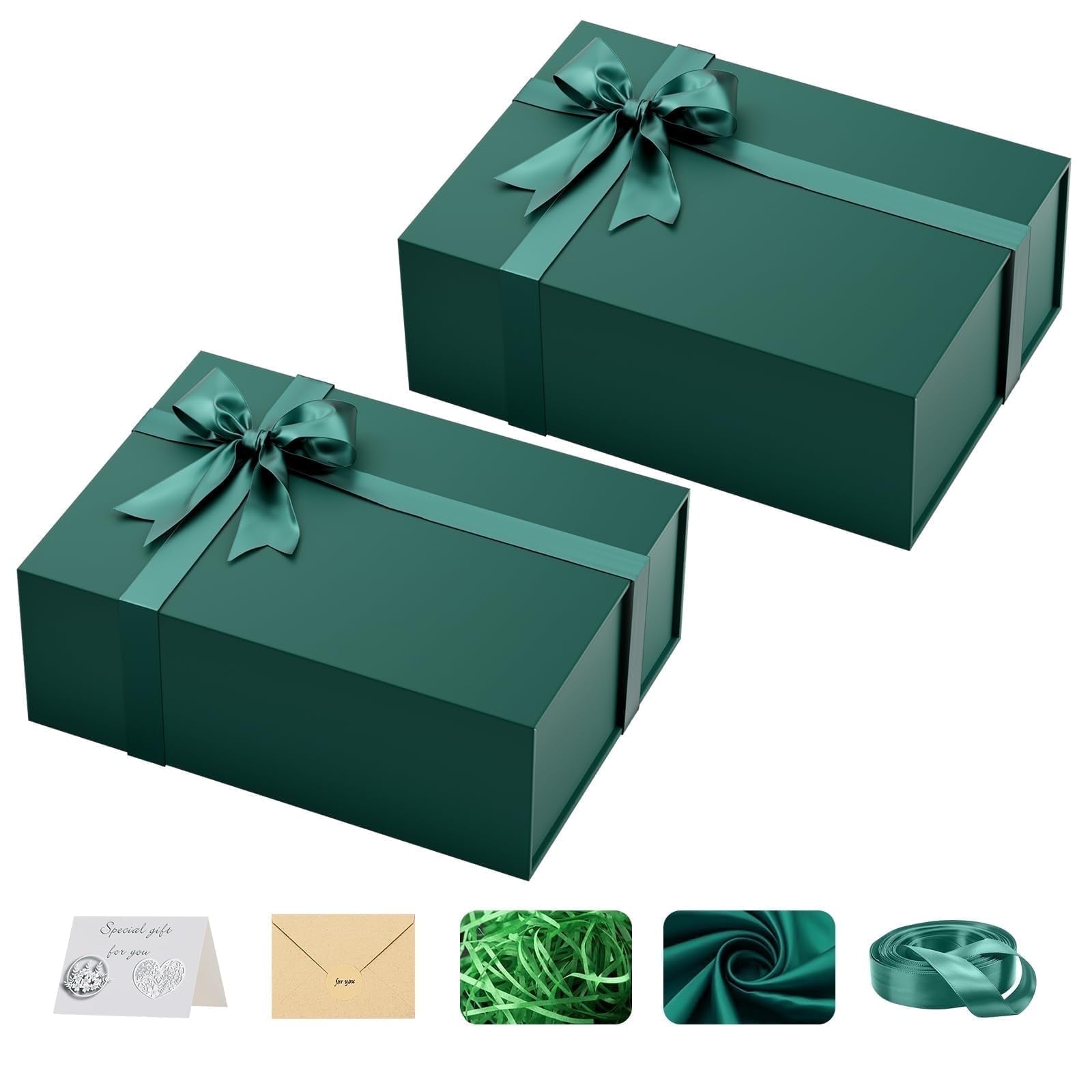 Large Green Gift Box with Lids: 13.5×10×5 inches Packaging with ...