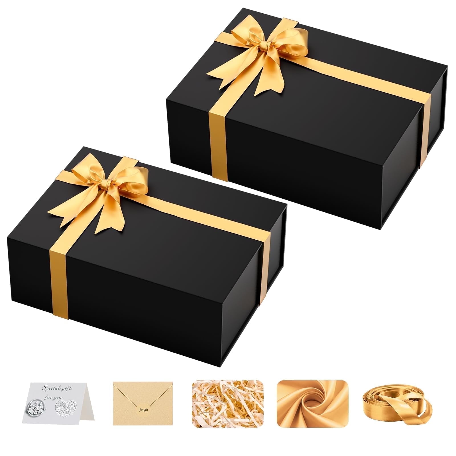 Large Black Gift Box with Lids: 13.5×10×5 inches Packaging with ...