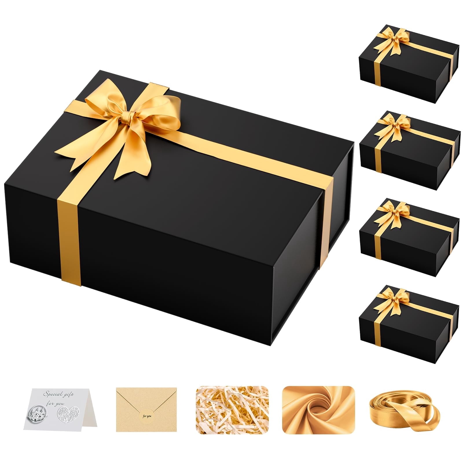 Large Black Gift Box with Lids: 13.5×10×5 inches Packaging with ...