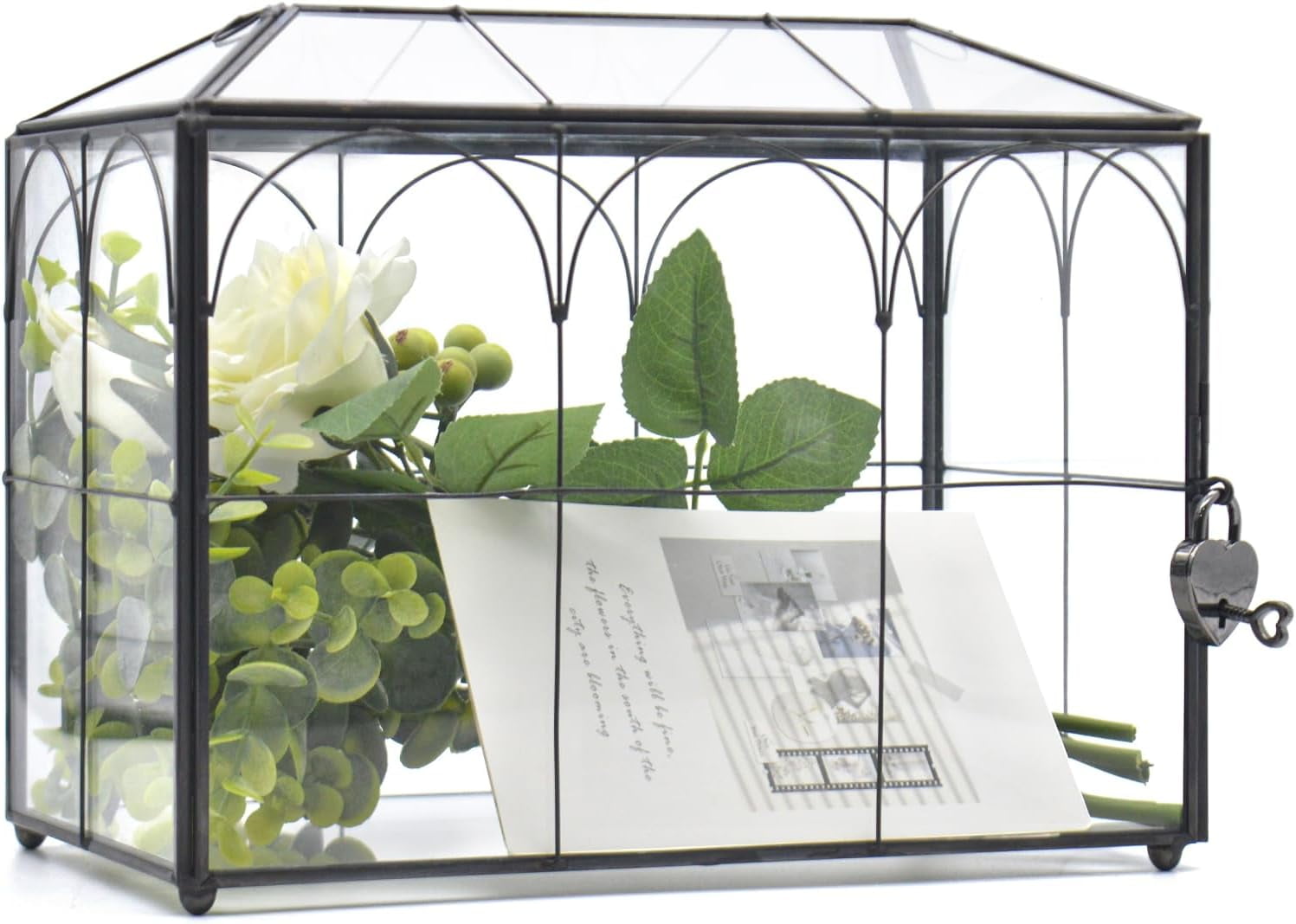 Large Black and Glass Card Box for wedding with Lock and Slot - Wedding ...