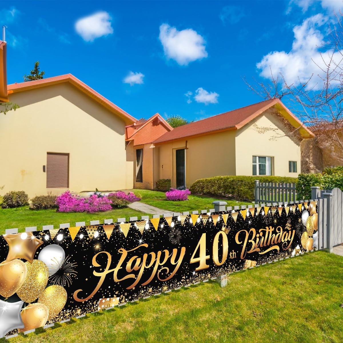 Large Black Gold 40th Happy Birthday Yard Banner Sign, Black Gold ...
