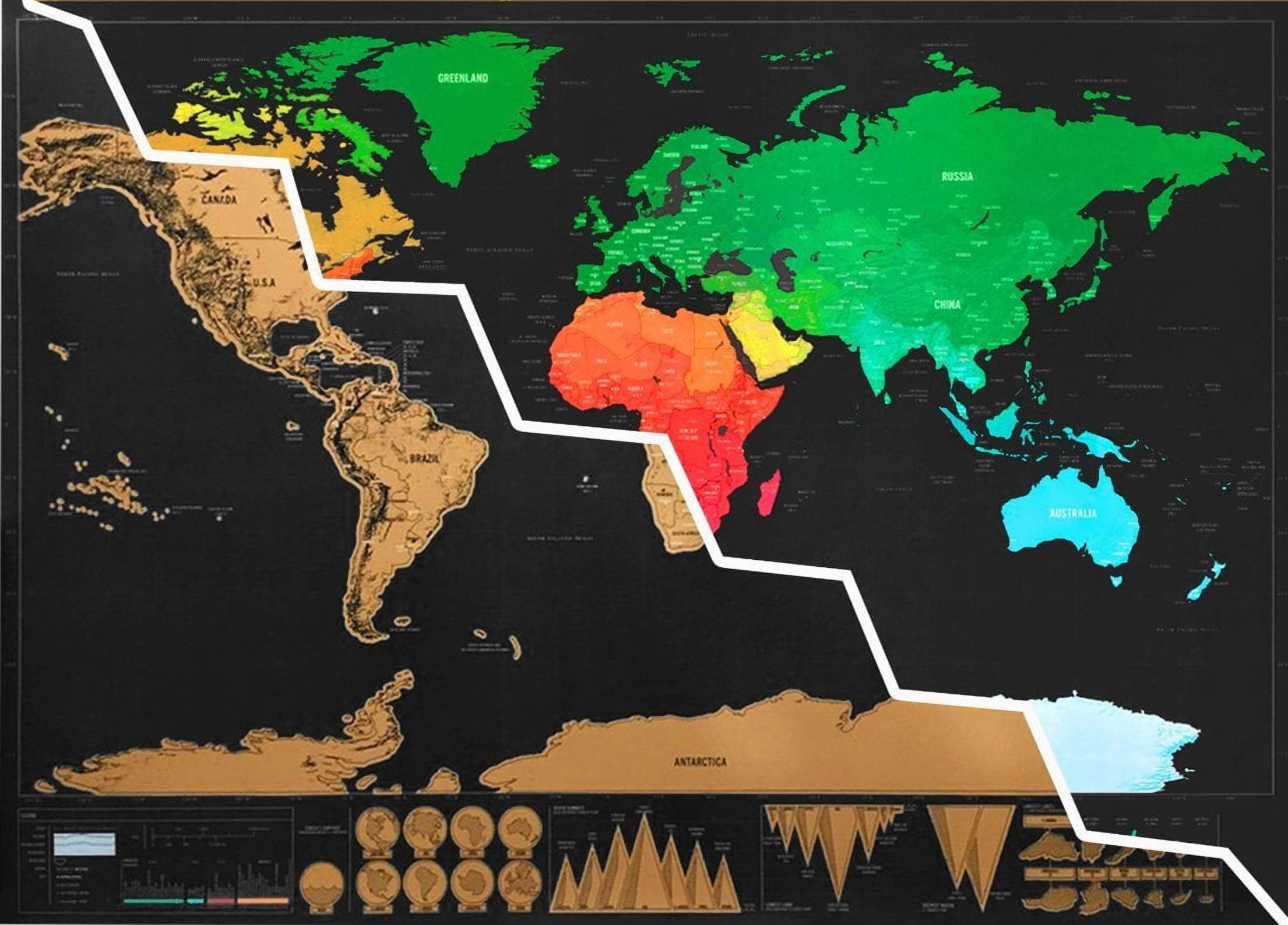 Large Black Gold Scratch Map World Travel Scratchable Map Scratch Flag Map & USA Travel Map ...