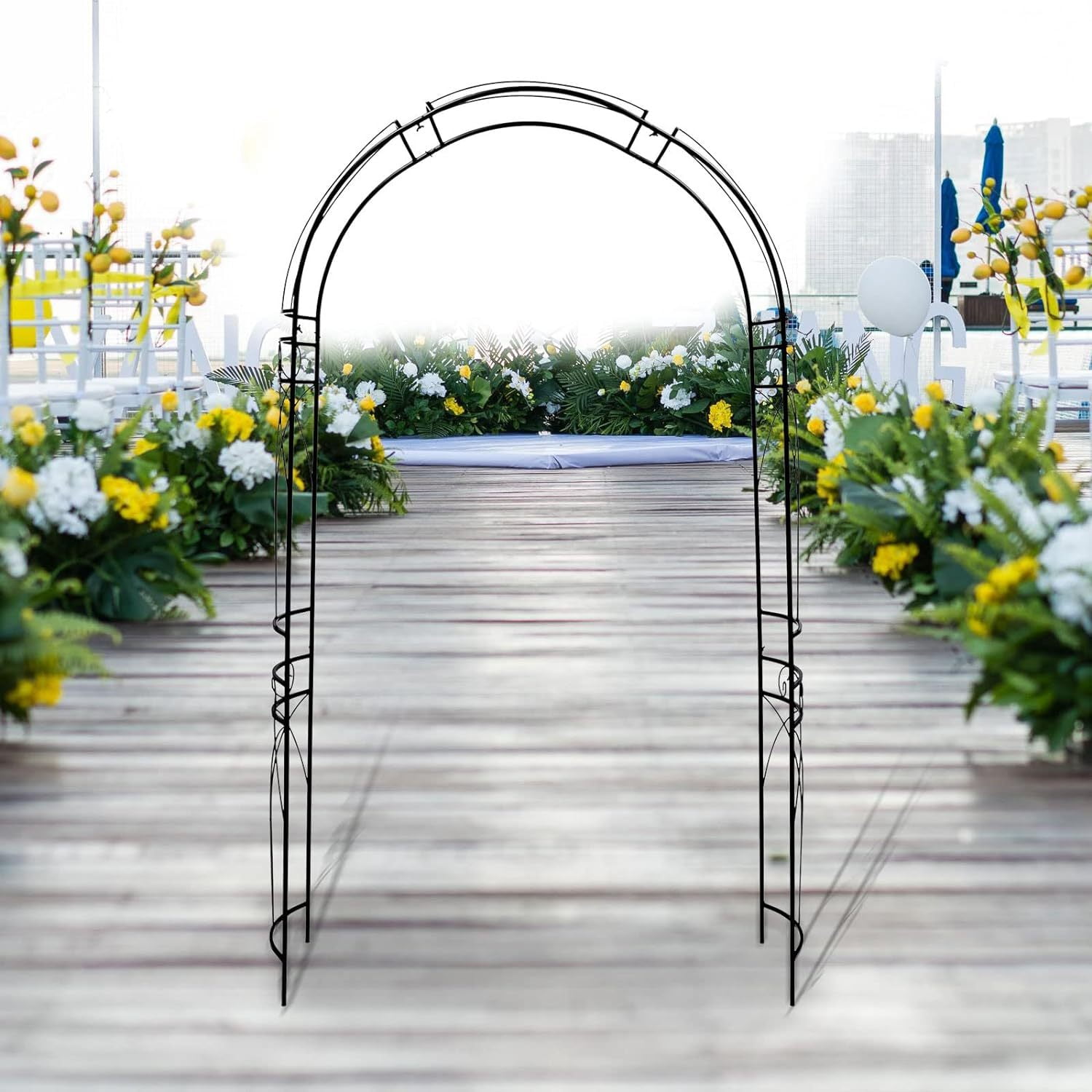 Large Black Metal Garden Arch Decoration, Climbing Plants Lattice Arch ...