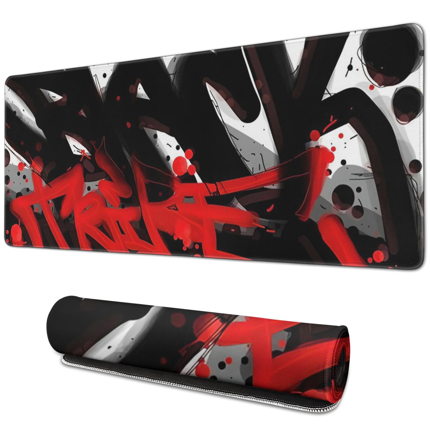 Large Black Red Gaming Mouse Pad (31.5x11.8 inch) - Non-Slip Base ...