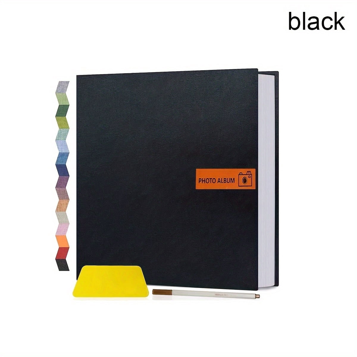 Large Black Scrapbook Photo Album with Colorful Tabs, Self-Adhesive ...