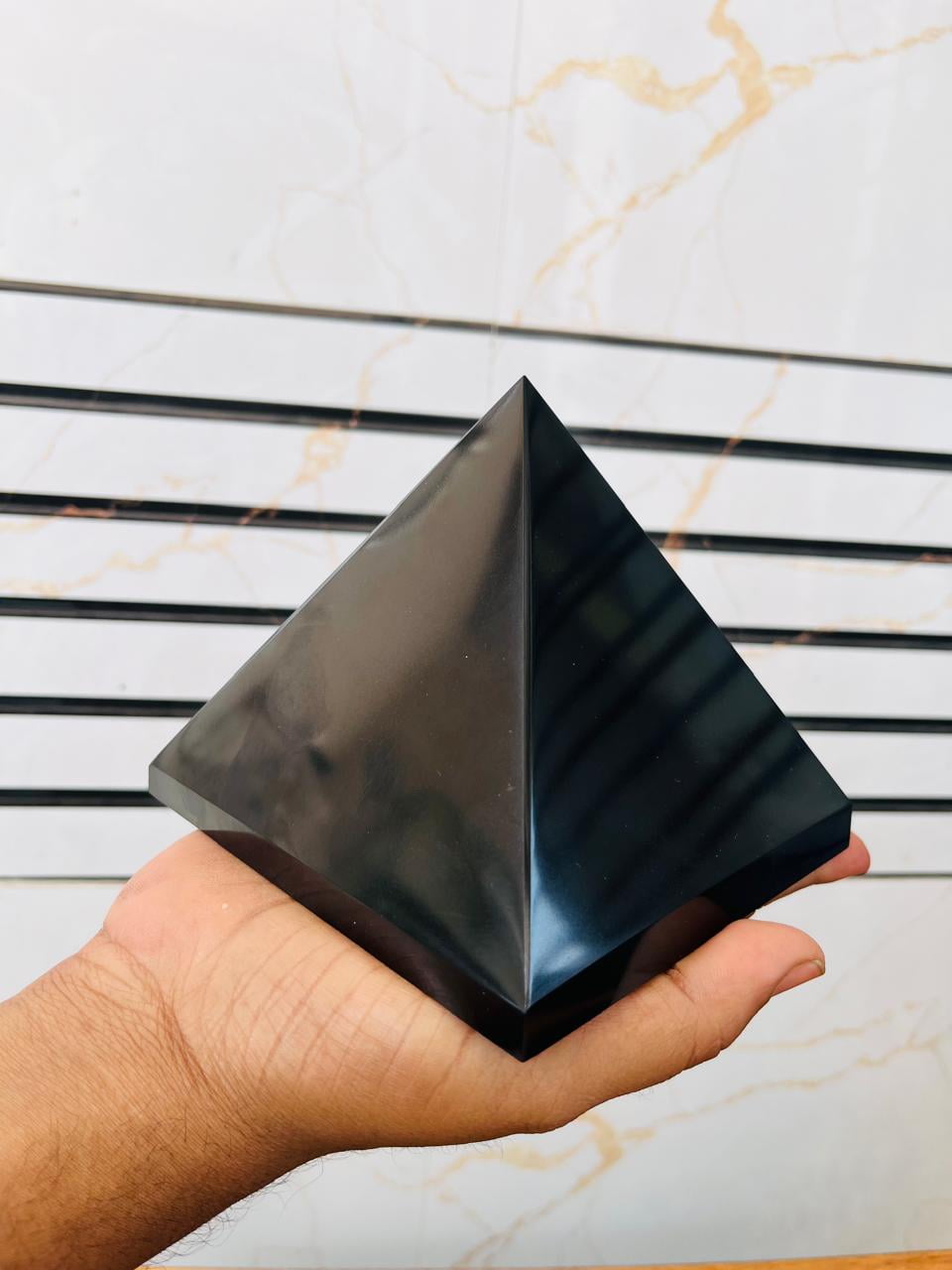 Large Black Tourmaline Pyramid Hand Carved Crystal Home Office ...