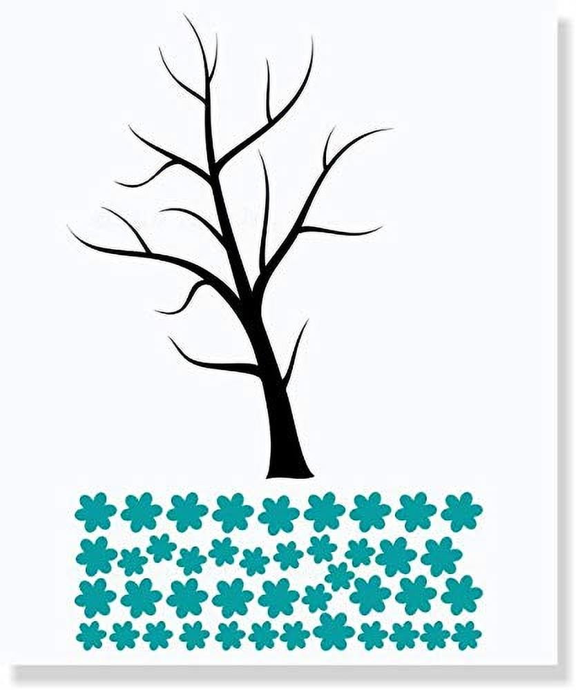 Large Black Tree Wall Decal with Blowing Teal Blue Flowers Best DIY ...