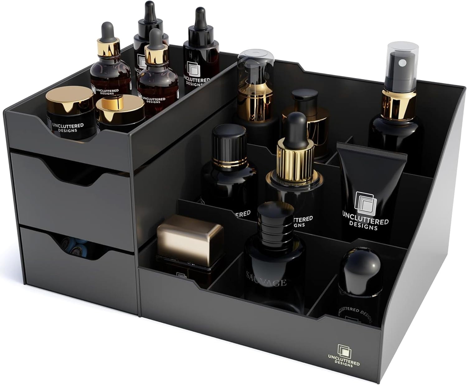 Large Black Vanity Organizer - Countertop Mens Organizer With Drawers ...