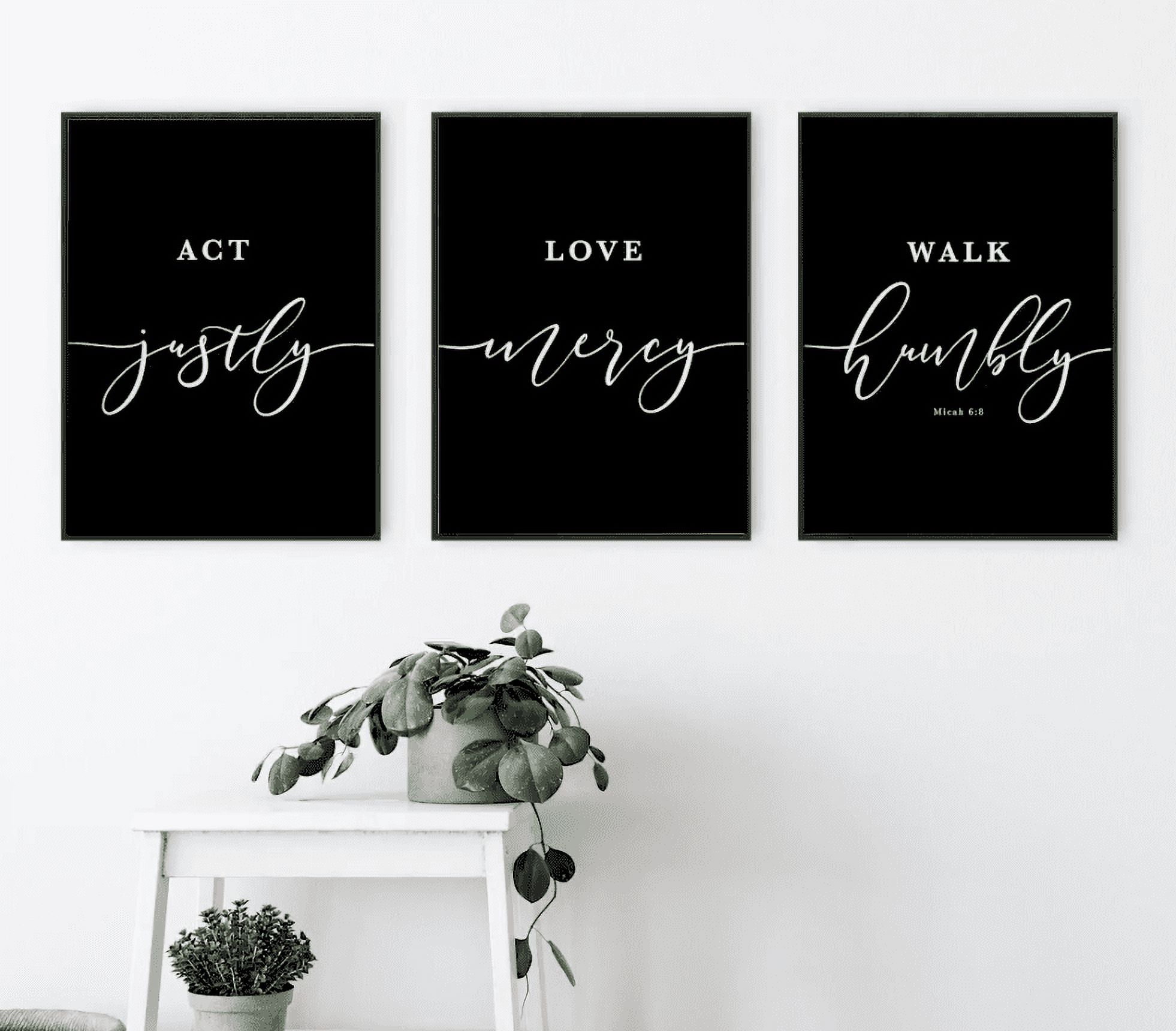 Large Black Wall Decor 3 Pieces Micah Act Justly Love Mercy Walk Humbly ...