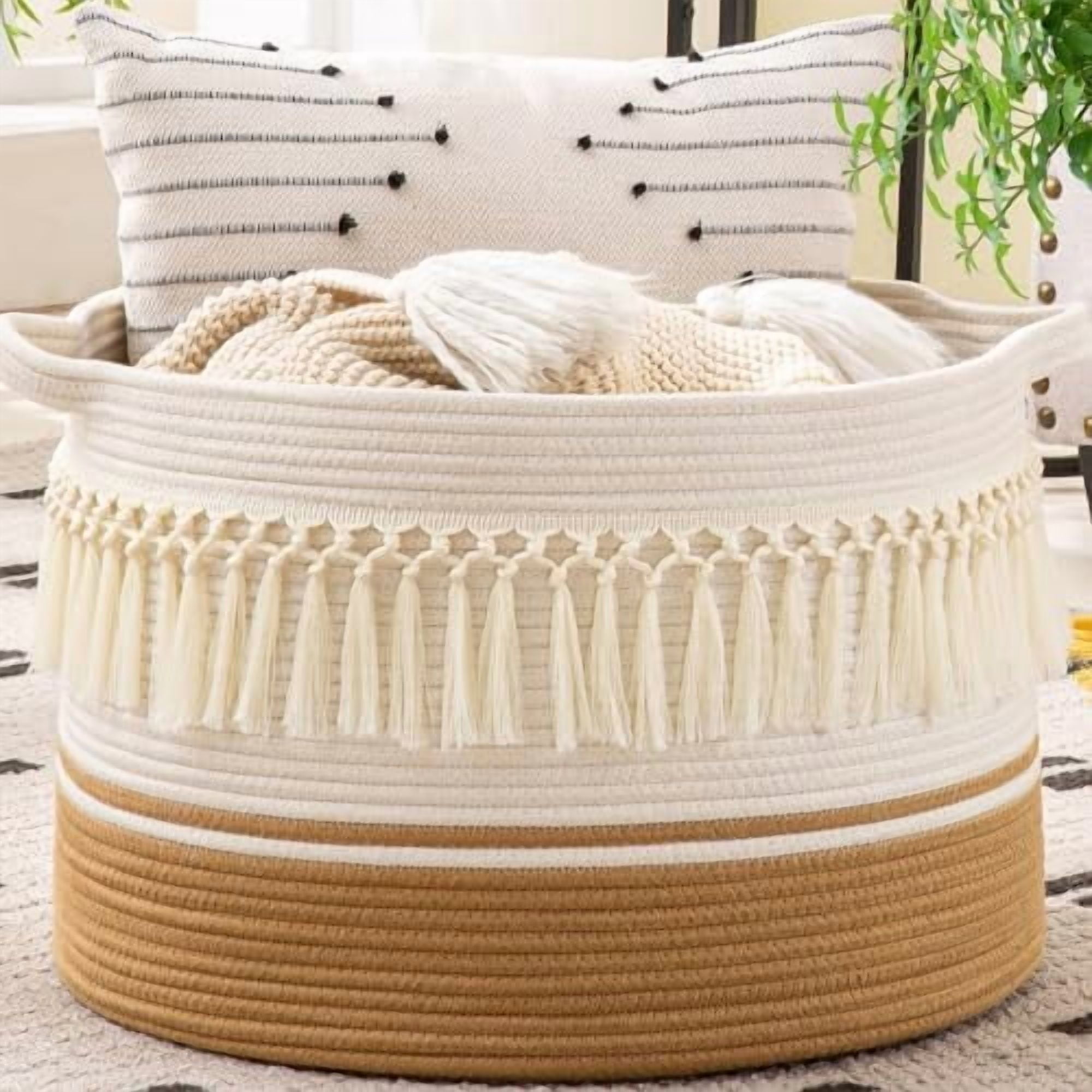 Large Blanket Basket (20"x13"),Woven Baskets for storage Baby Laundry ...
