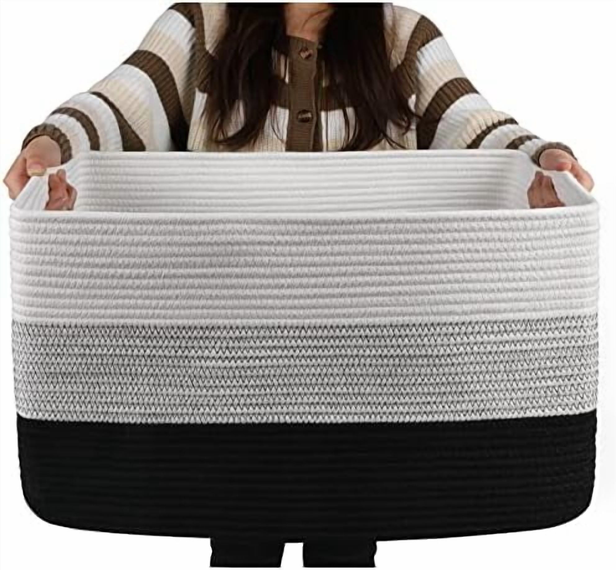 Large Blanket Basket, 22”x17”x12” Rectangle Woven Baskets, Nursery ...